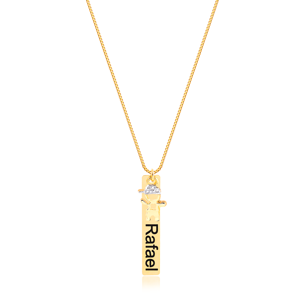 Colar Personalizado Placa Com Nome E Pingente Menino Banhado Em Ouro ... Colar Personalizado Placa Com Nome E Pingente Menino Banhado Em Ouro ...